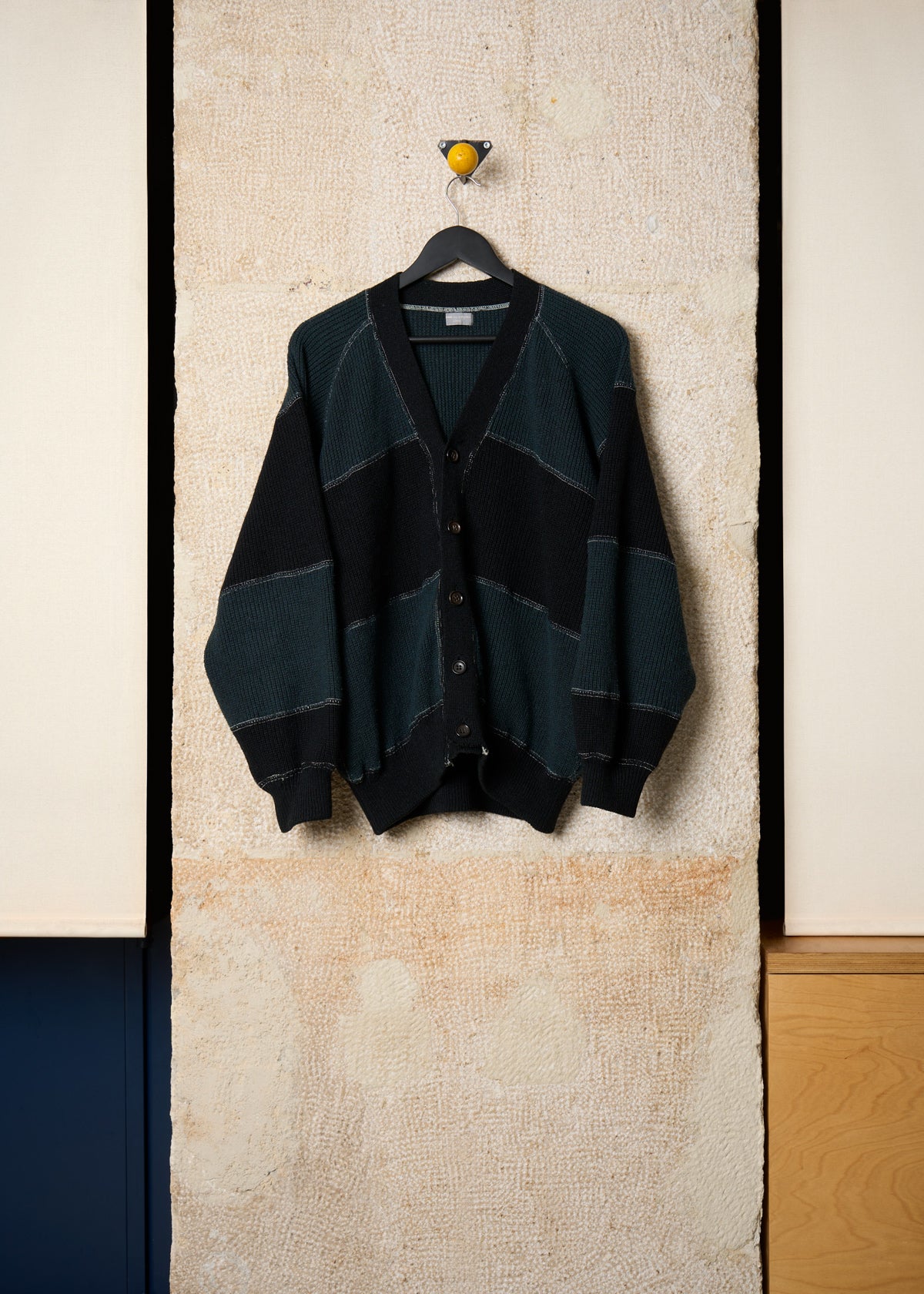 CDG HOMME BLUE WOOL PATCHWORK CARDIGAN 1980's - LARGE – The Archivist Store